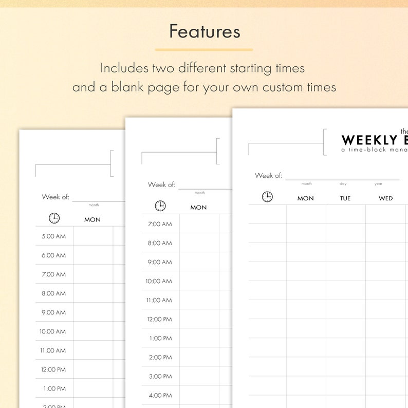 Weekly Schedule, Planner, Organizer, Agenda, Pages, Time Block, Block ...