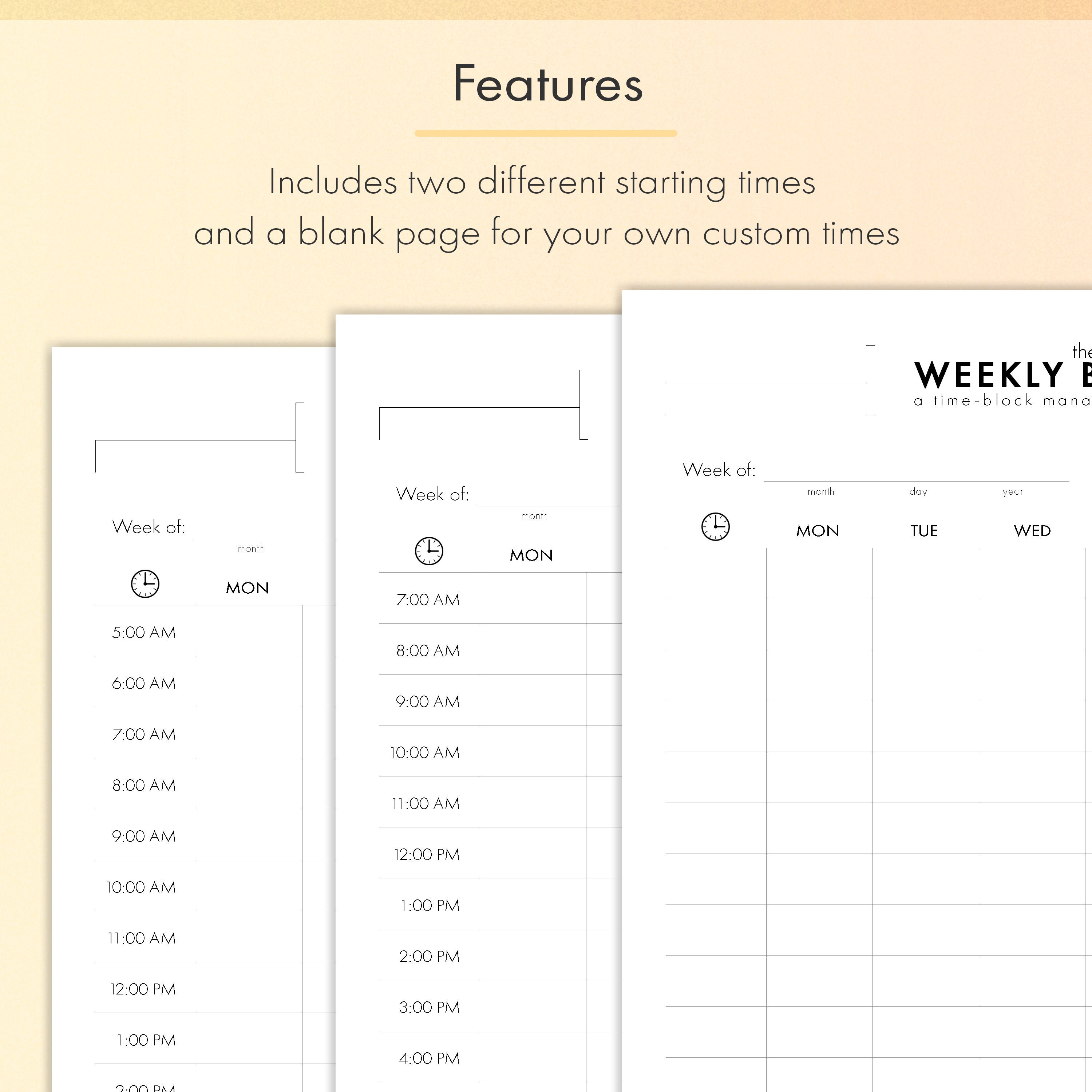 Weekly Schedule, Planner, Organizer, Agenda, Pages, Time Block, Block ...