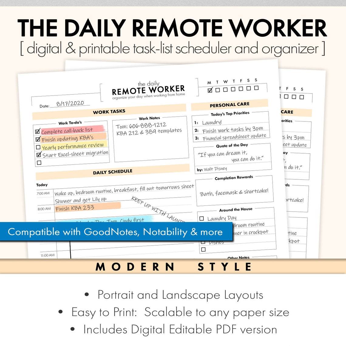 Daily Schedule Planner Organizer Agenda Time Block Remote - Etsy