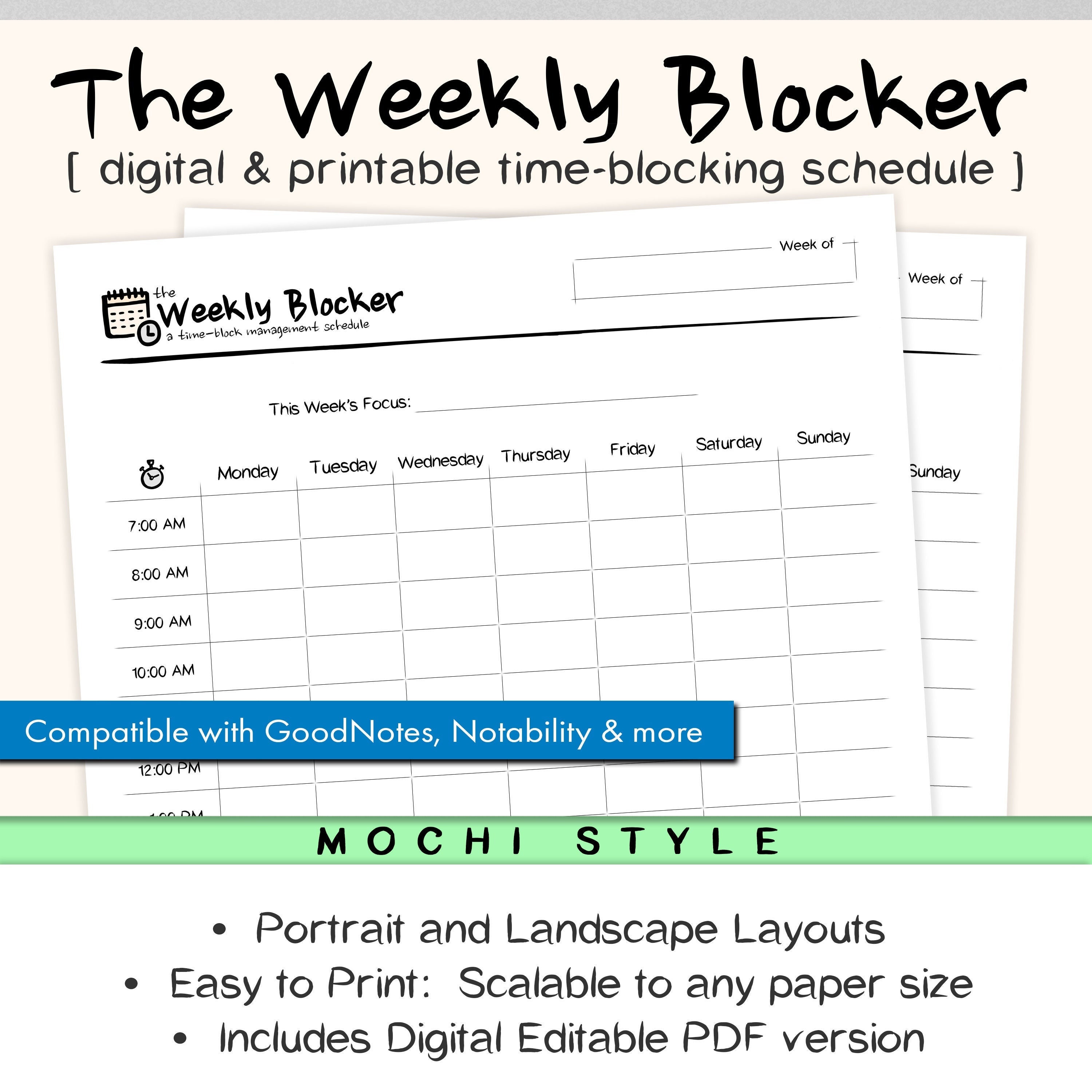 Weekly Schedule, Planner, Organizer, Agenda, Pages, Time Block, Block ...