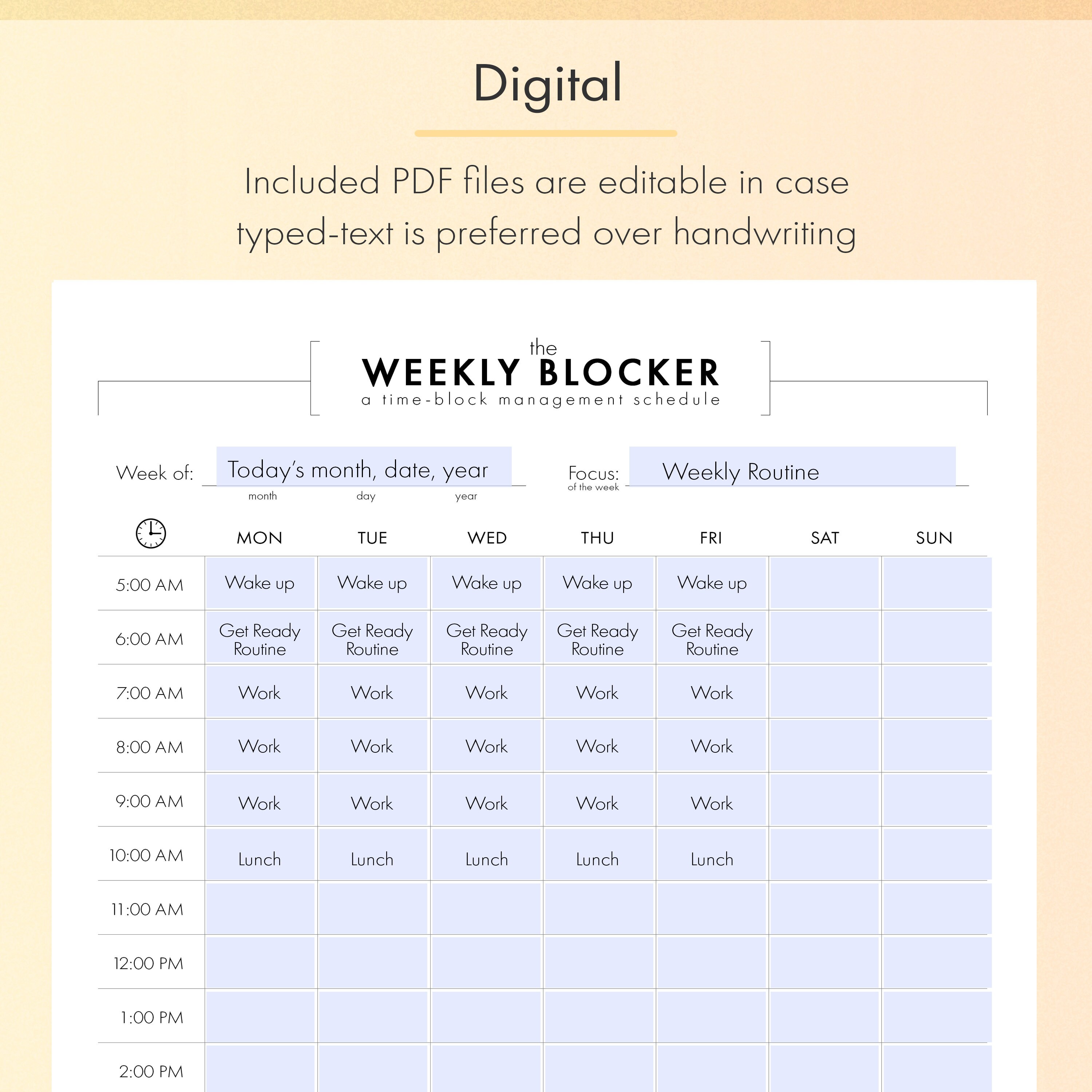 Weekly Schedule, Planner, Organizer, Agenda, Pages, Time Block, Block ...