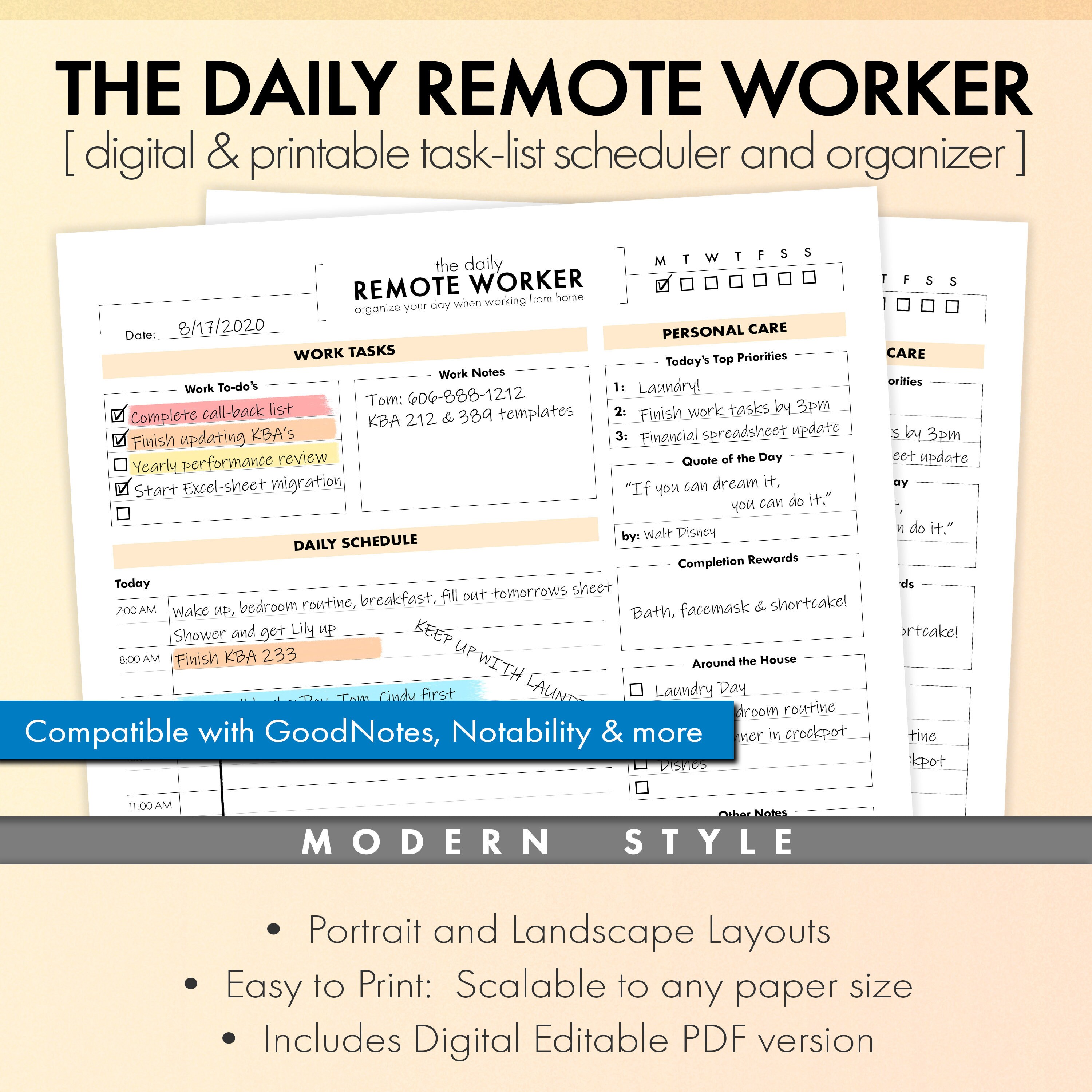 Daily schedule planner organizer agenda time block remote | Etsy