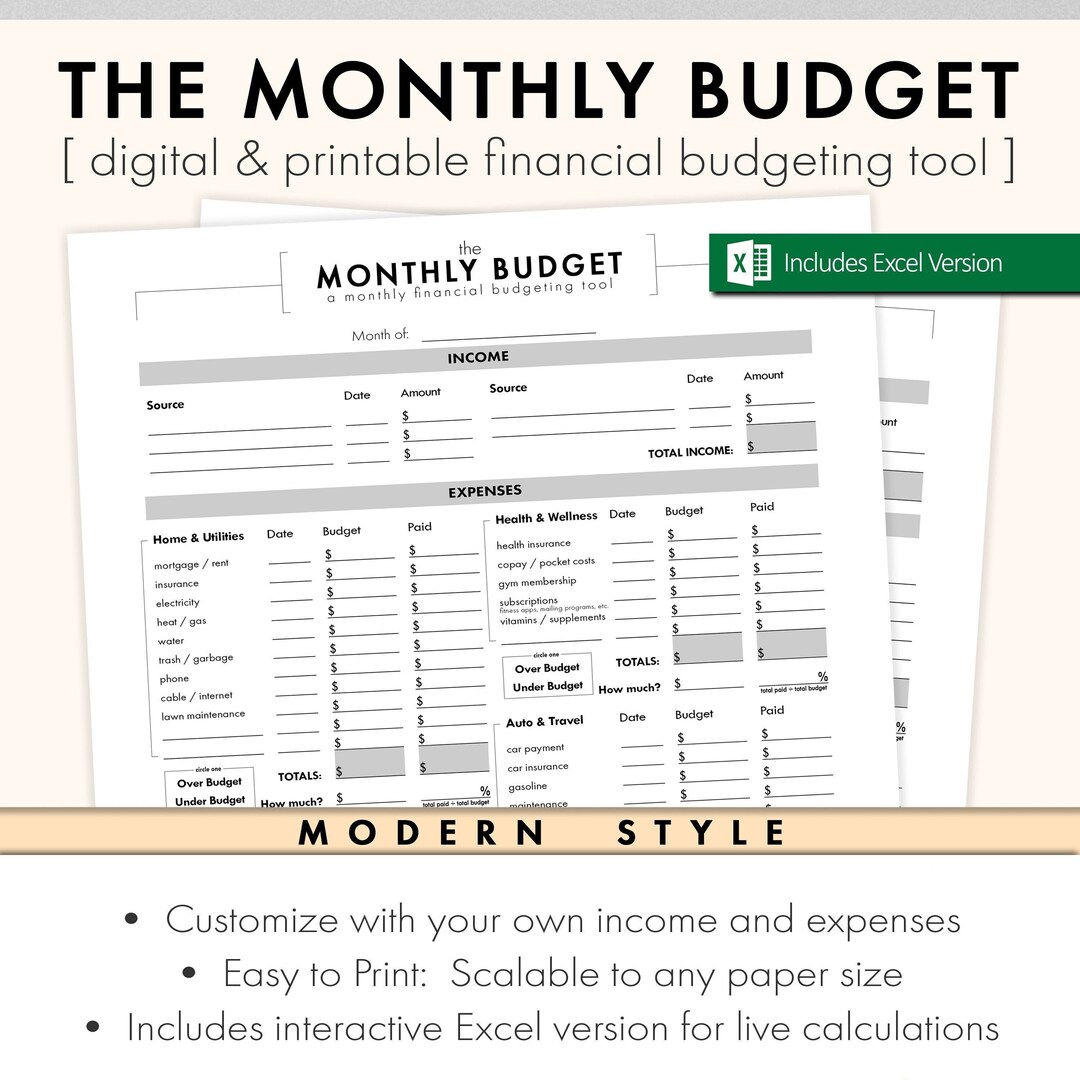 Monthly Budget Financial Planner, Expenses & Income, Budget Tracker ...