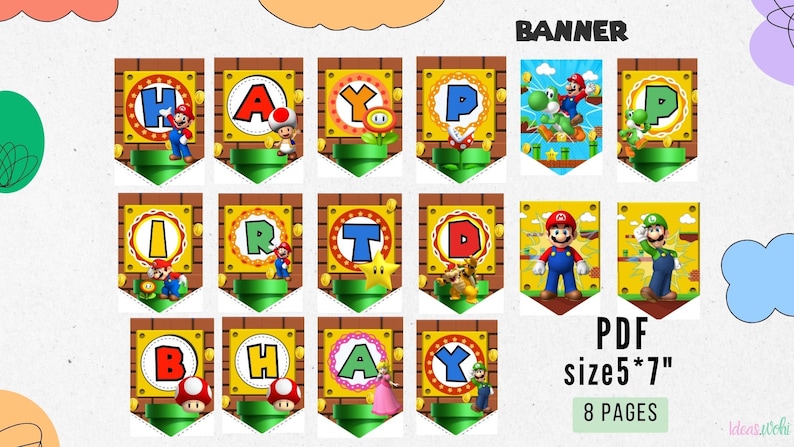 Super Mario Bros Banner, Banner, Happy Birthday, Party Decoration ...