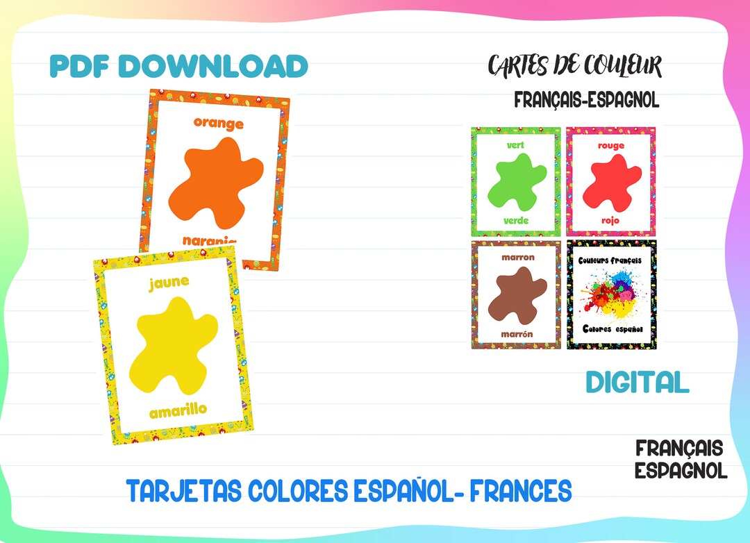 Tarjetas Con Los Colores Español France, Color Cards Spanish English - Etsy