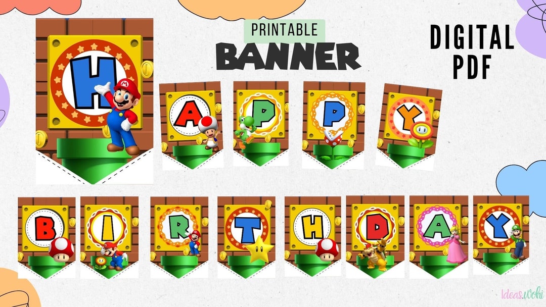 Super Mario Bros Banner, Banner, Happy Birthday, Party Decoration ...