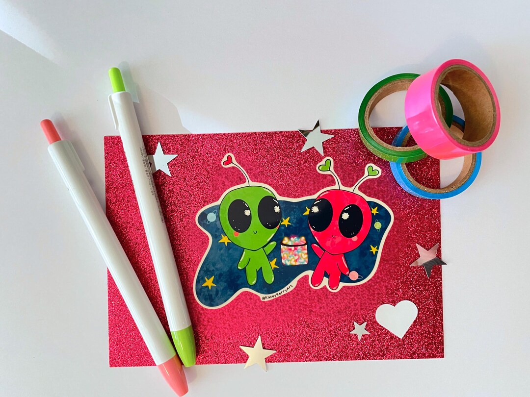 Sci-fi Valentine Aliens Vinyl Sticker Magnet - Etsy