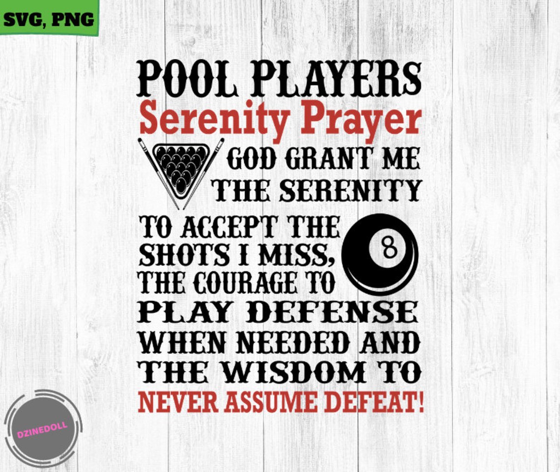 Pool Players Serenity Prayer Billiards Pool Cue Ball Sport SVG, Png ...