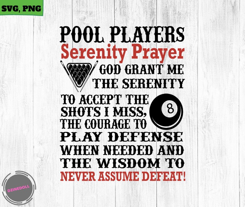 Pool Players Serenity Prayer Billiards Pool Cue Ball Sport SVG, Png ...