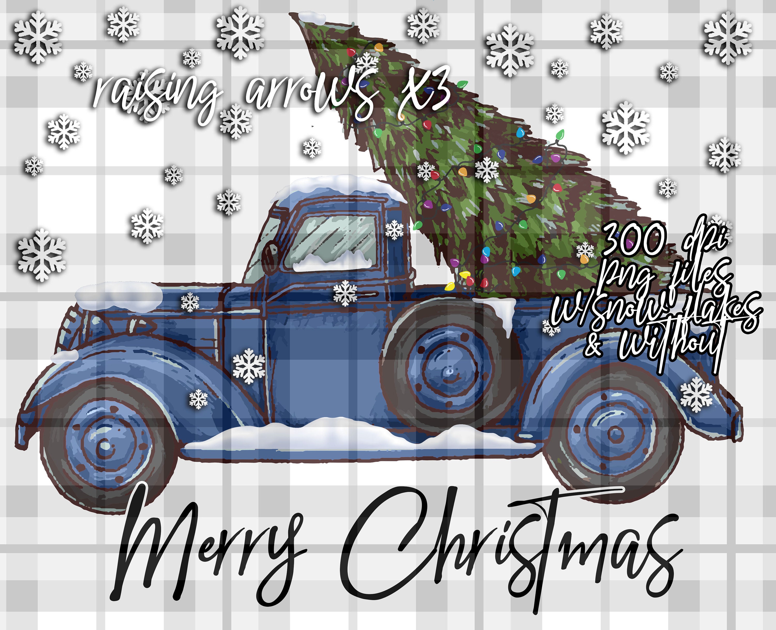 Merry Christmas Royal Blue Truck With Christmas Tree and Snow Printable ...