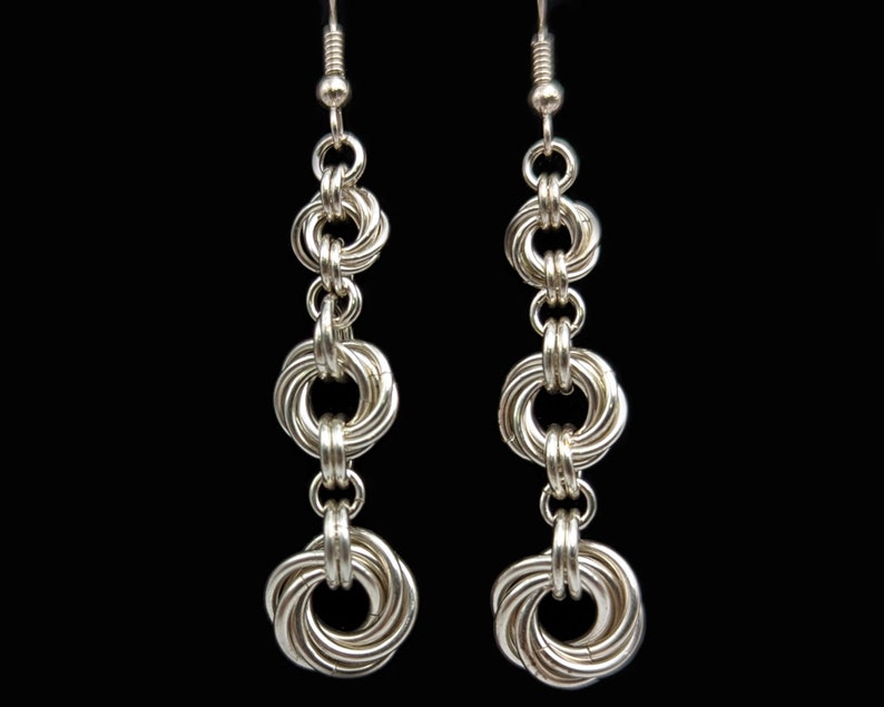 Sterling Silver Triple Mobius Ball Earrings - Handmade Chainmaille ...