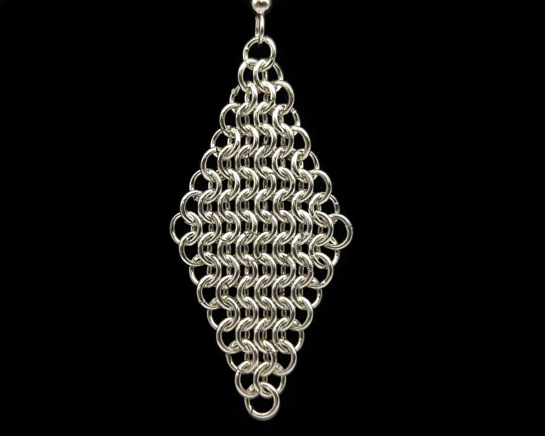 Sterling Silver Chain Mail Diamond Earrings - Handmade Chainmaille ...