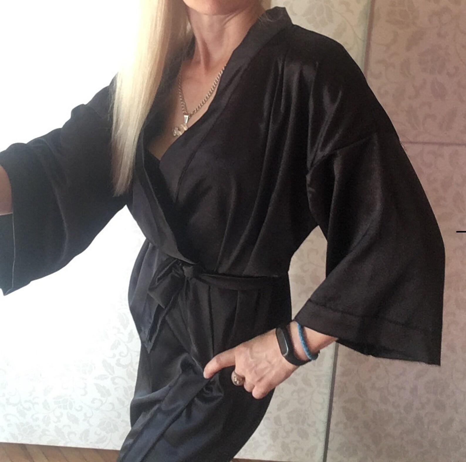 Elegant Black Short Silk Satin Robe for Women - Etsy