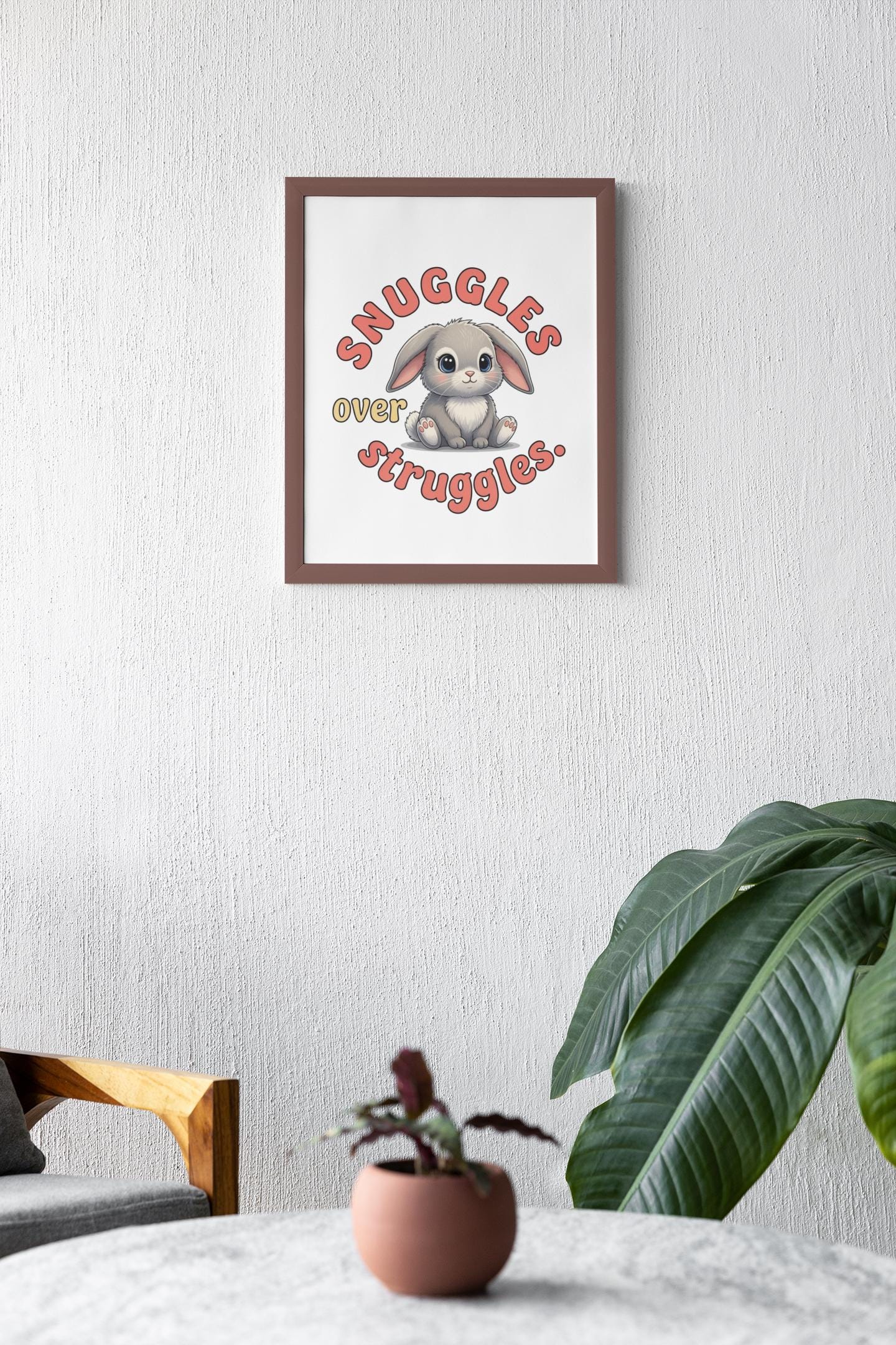 Snuggles Over Struggles Bunny PNG, Cute Gray Rabbit Quote Clipart for ...