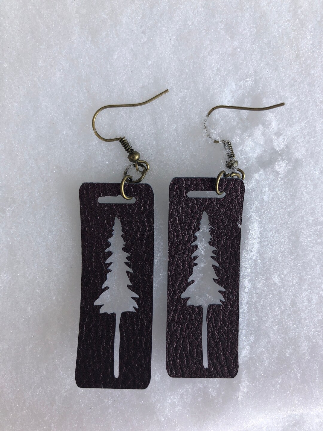 Vegan Leather Pine Tree Cutout Outline Earring - Etsy