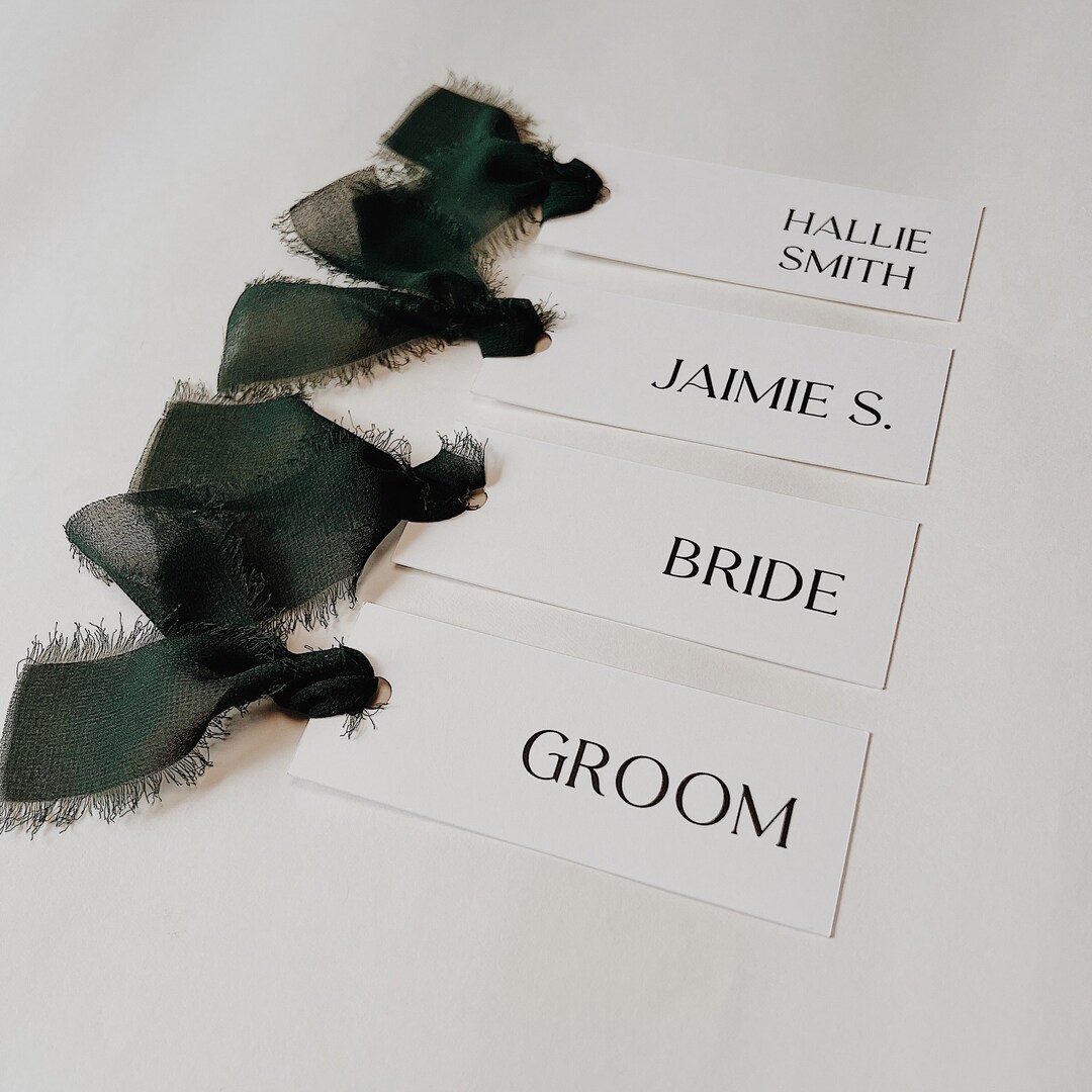 Slim Ribbon Place Cards, Printed Place Card, Wedding Name Card, Name ...