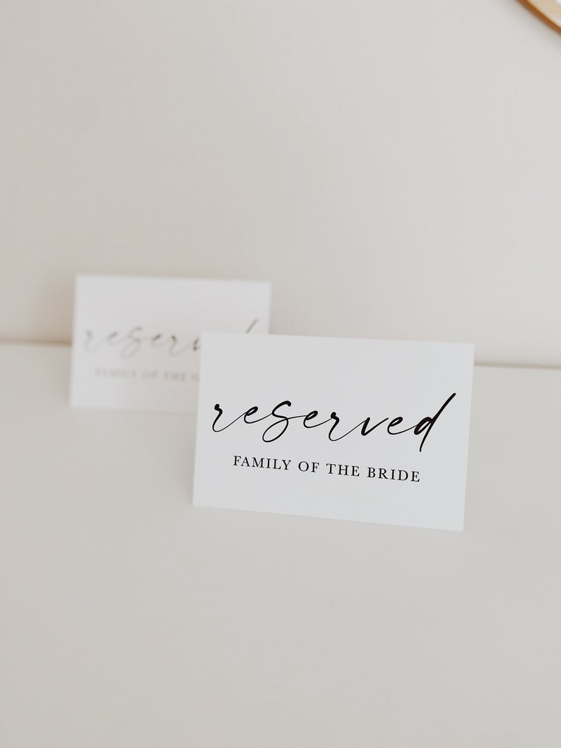 Folded Reserved Wedding Table Sign, Minimalist White Cardstock - Etsy