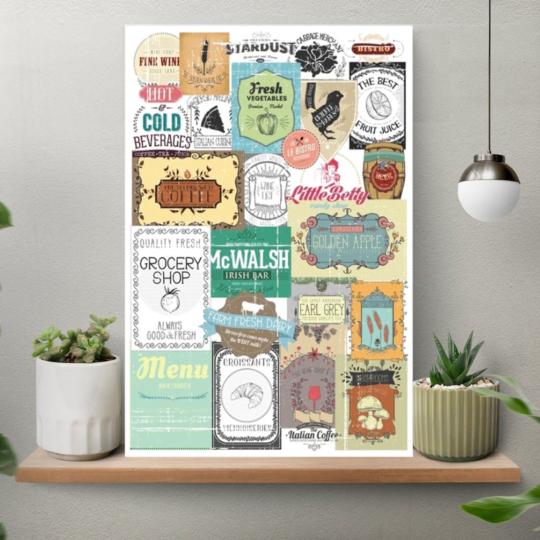 Foodie Collage Food Kitchen Poster, Food Art Print, Watercolor Painting ...