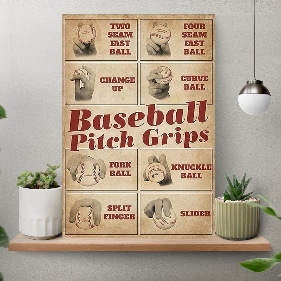Unframed Baseball Knowledge Poster, Baseball Pitch Grips Pub Wall Art ...
