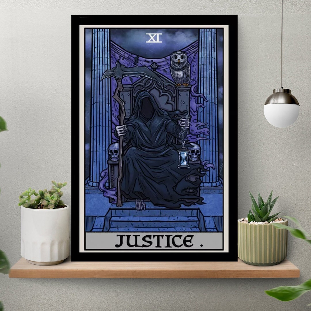 Justice Tarot Card Poster, Gothic Grim Reaper Halloween Art Print, Dark ...