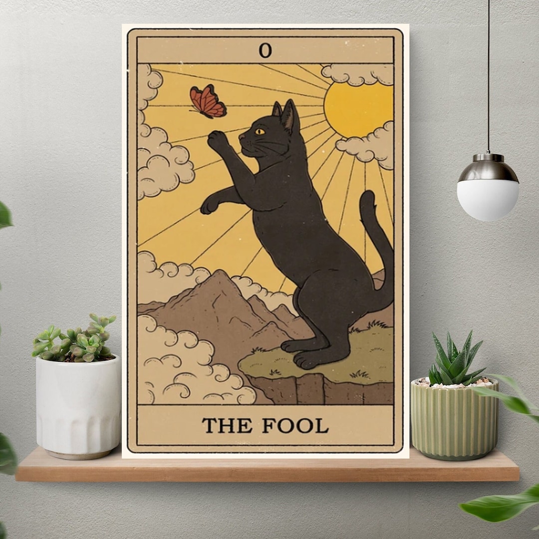 Black Cat the Fool Tarot Card Poster, Black Cat Lover Wall Art, Psychic ...