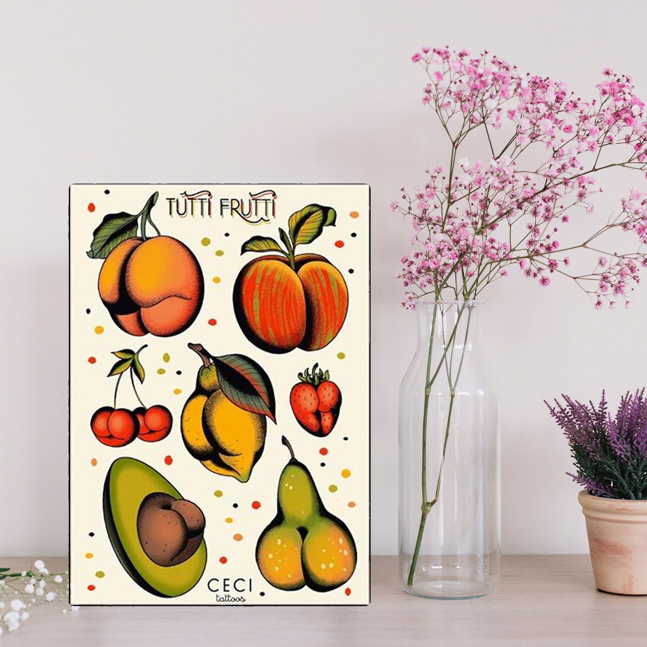 Booty Butt Funny Fruits Booty Poster, Vintage Fruits Poster Bedroom ...