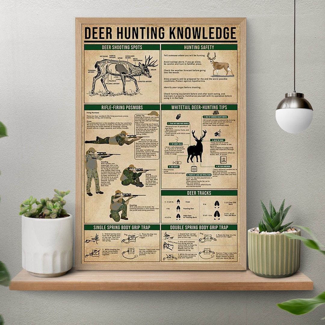Deer Hunting Knowledge Vintage Poster, Deer Retro Art Print, Deer ...