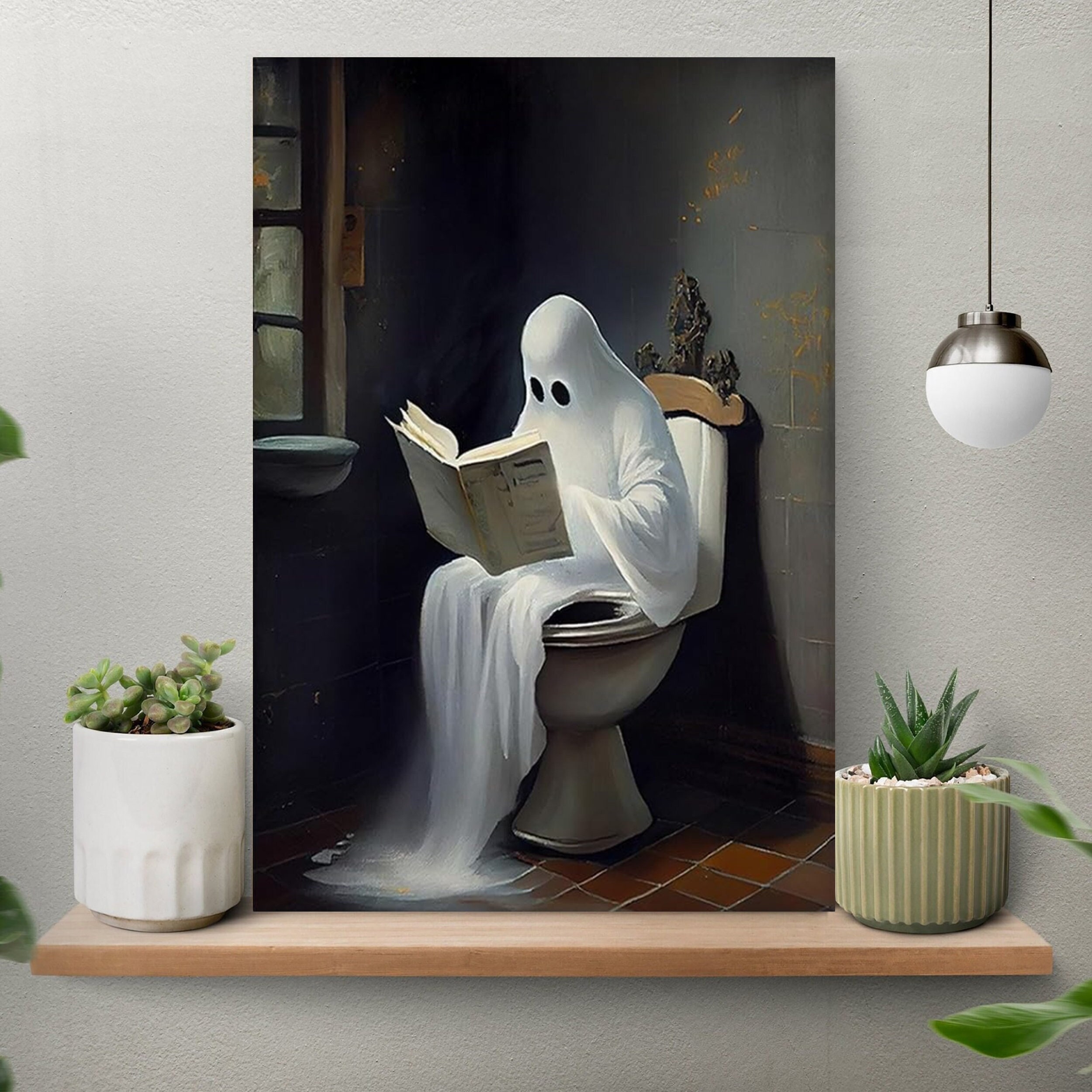 Ghost on Toilet Poster, Funny Ghost in Bathroom Wall Art, Dark Academia ...