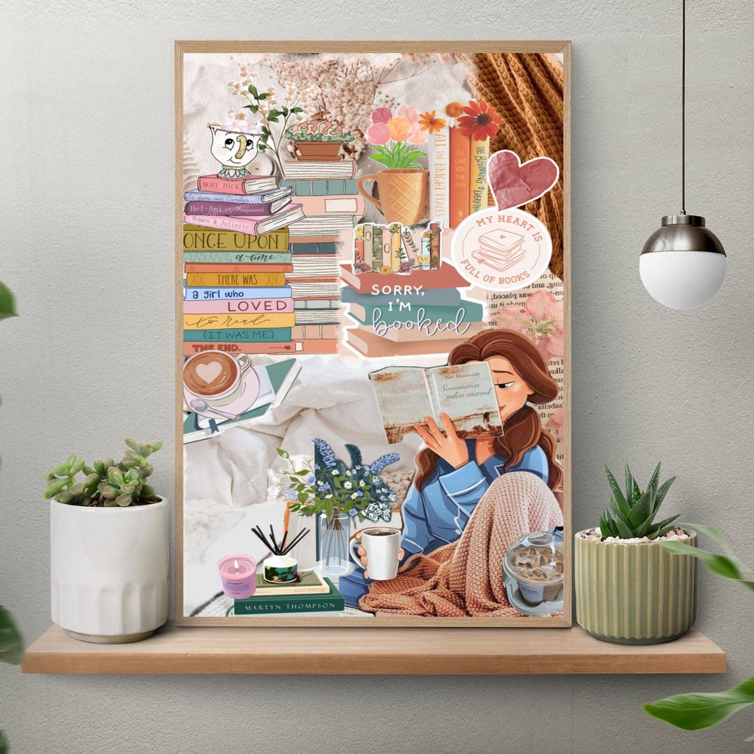 Unframed Girl Reading Wall Art, Cute Bibliophile Poster, Book Lover ...