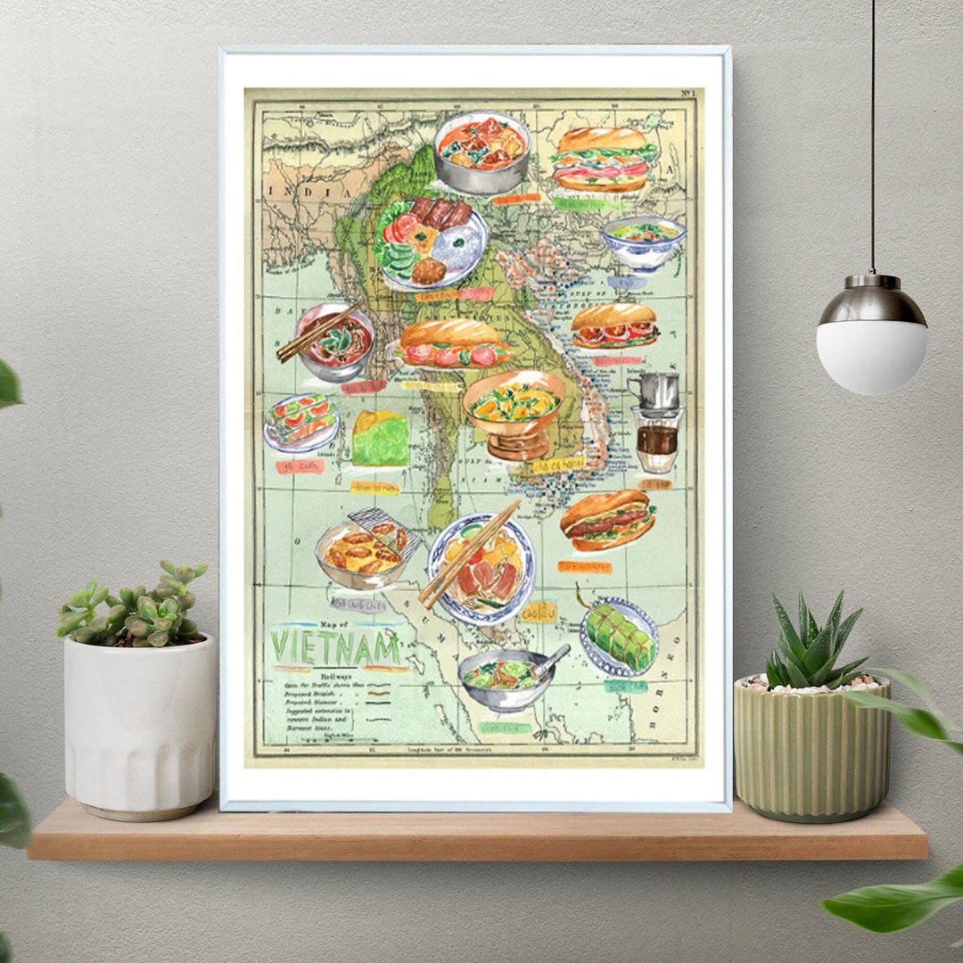 Nostalgic Vietnam Food Map Poster, Vietnam Food Map Wall Art, Asian ...