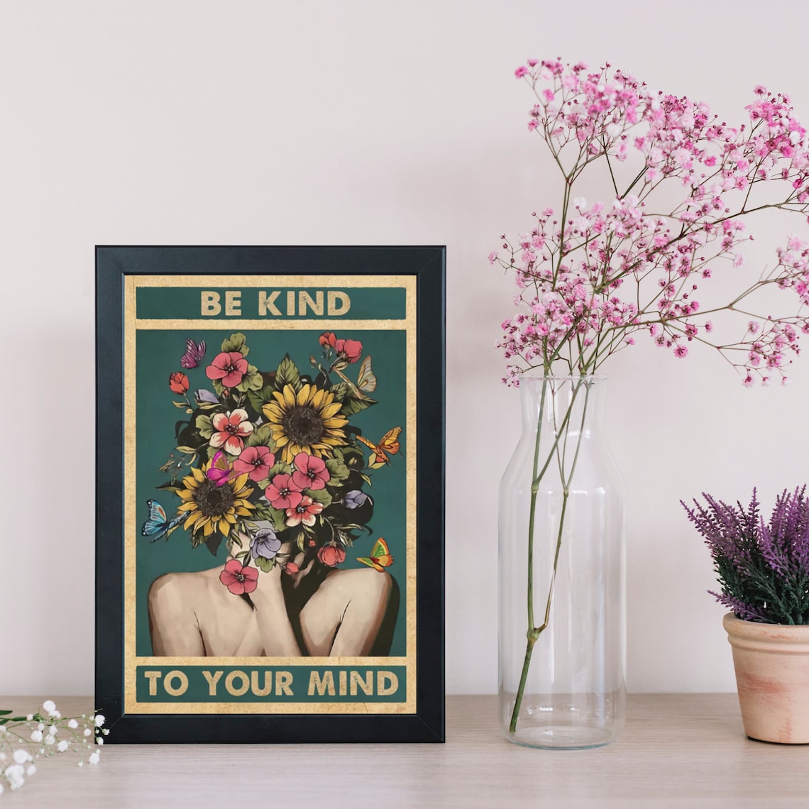 Be Kind to Your Mind Flower Girl Vintage Poster, Floral Woman Print ...