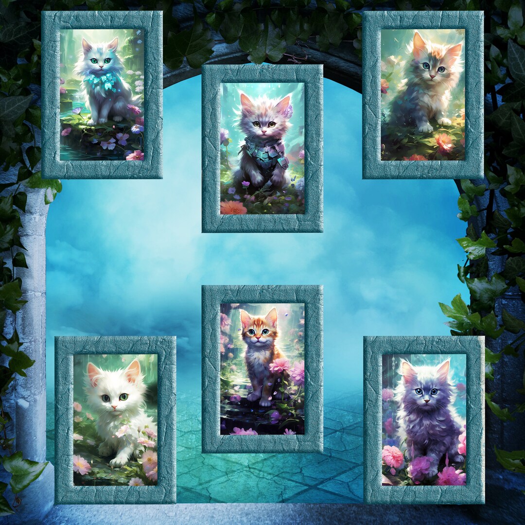 Kitten Clip Art, Kitten & Flowers, Kitten Decor, Kitten Digital Nursery ...