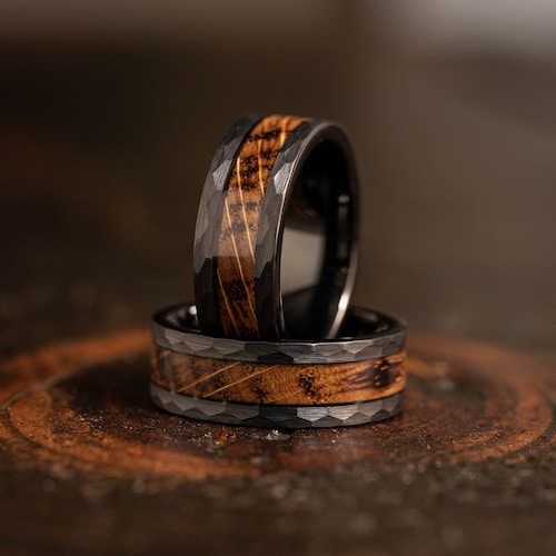 Hammered Charred Whiskey Barrel Ring Black Hammered Wedding - Etsy