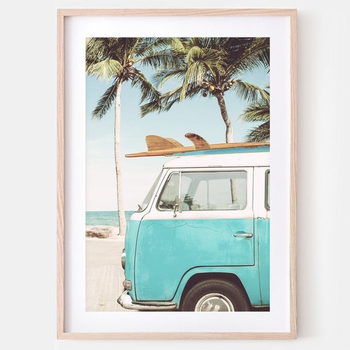 Pink Combi Van Print Modern Beach Coastal Retro Van Wall Art - Etsy