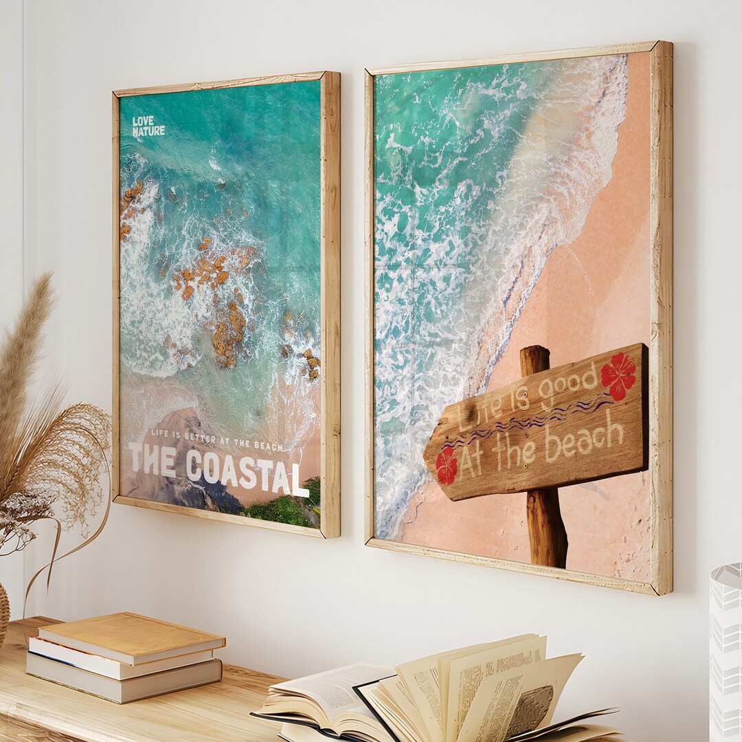 Beach Print Set of 2, Beach Sign, Coastal Sign, Coastal Poster, Coastal ...