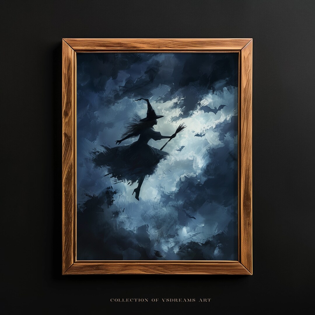 Witch Flying With Broom Moonlight Print - Mystical Wall Art, Halloween ...