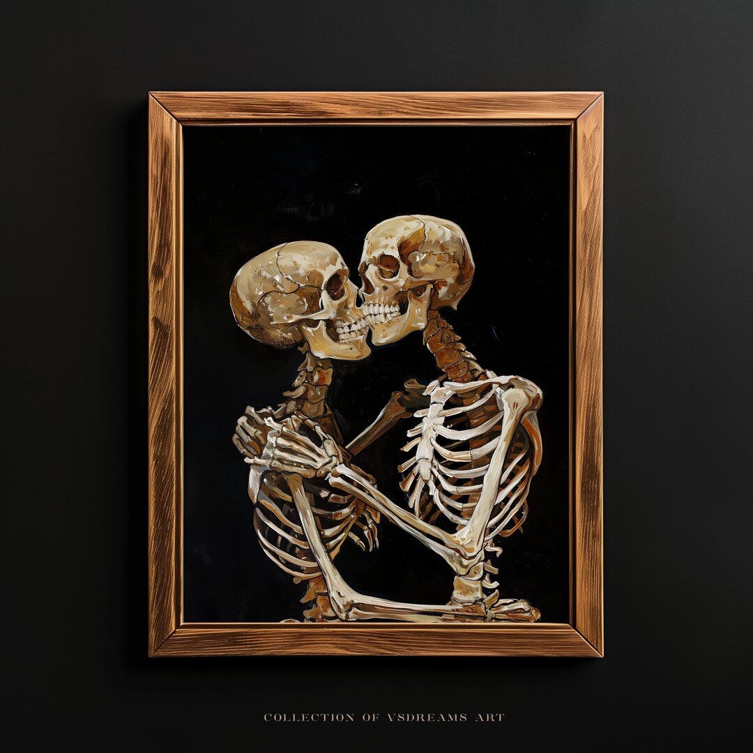 Gothic Romantic Skeleton Couple Art, Dark Oil Painting, Dark Academia ...