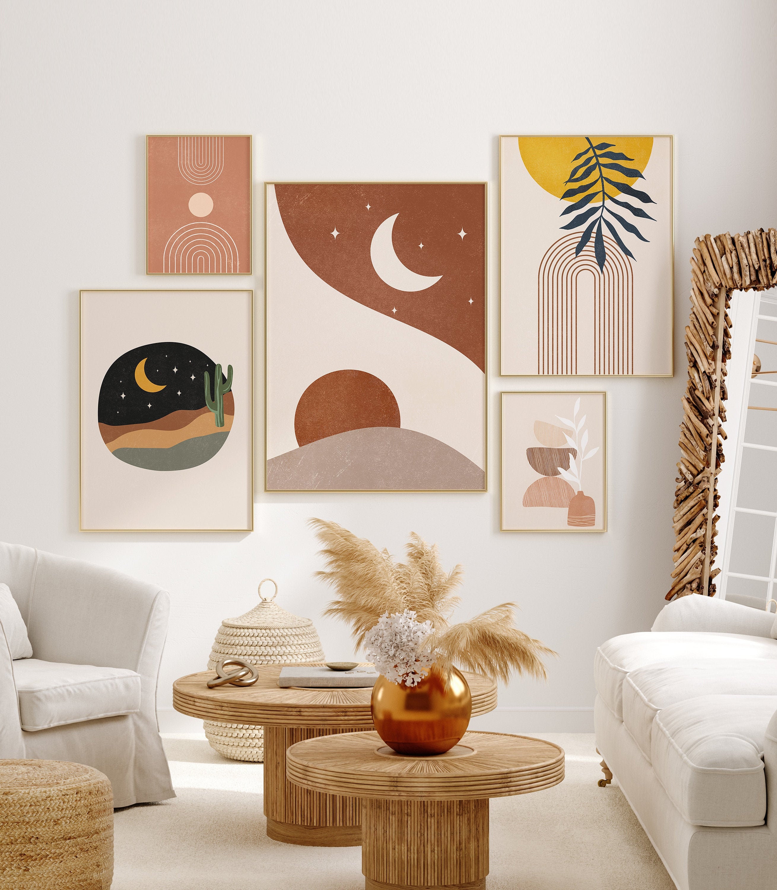 Boho Art Set Of 5 Prints Boho Wall Art Boho Gallery Wall Etsy