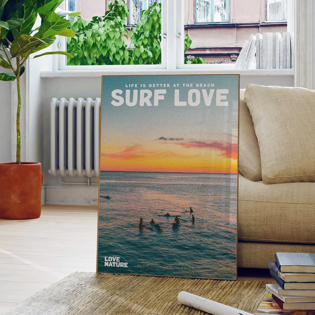 Retro Surf Poster, Surf Love Movie Poster and Magazine Cover Style ...