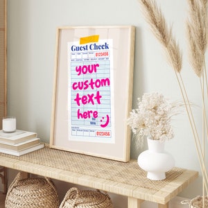 Custom Guest Check Poster, Customizable Guest Check Print, Guest Check Print, Guest Check Poster ...