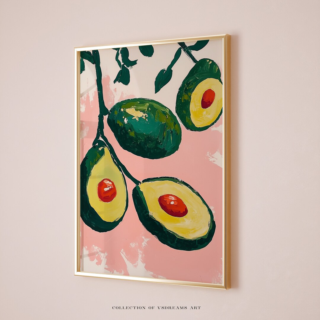 Avocado Art Print, Avocado Painting, Retro Food Art, Kitchen Decor ...