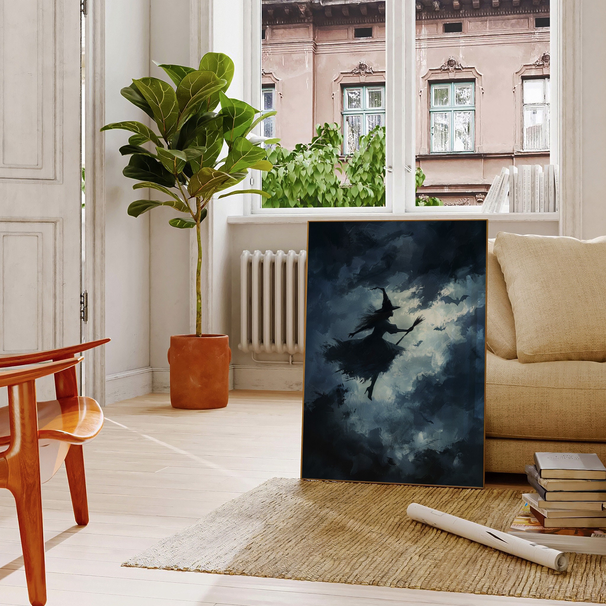 Witch Flying With Broom Moonlight Print - Mystical Wall Art, Halloween ...