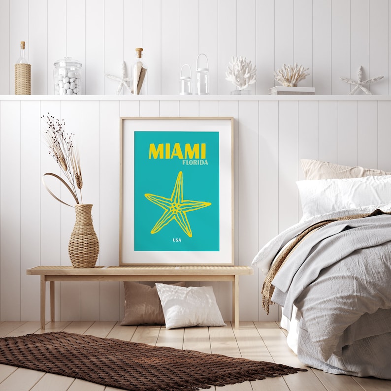 Miami Poster Miami Art Print Retro Travel Poster Preppy - Etsy