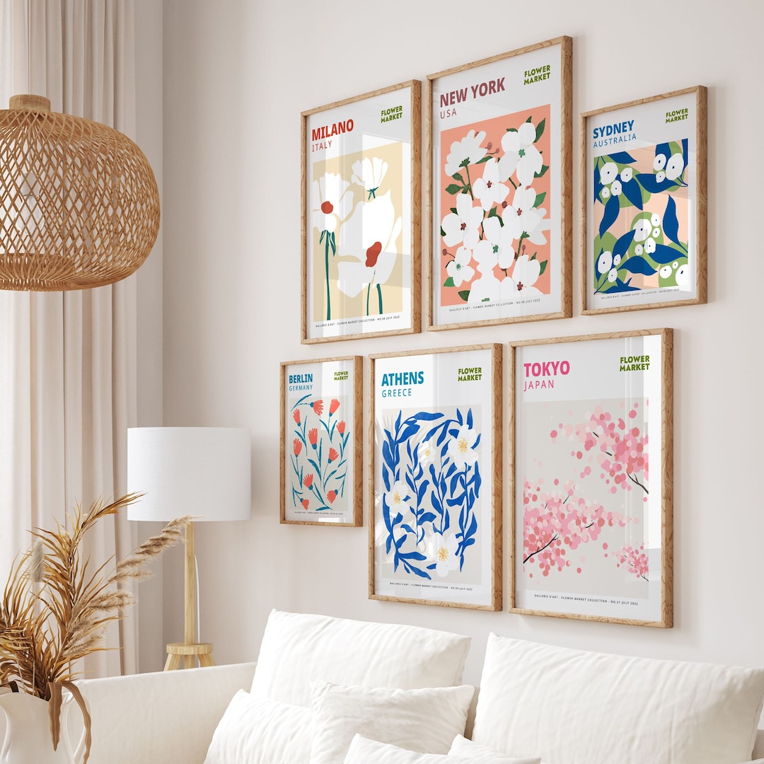 Flower Market Set of 6, Flower Poster Set, Digital Print Gallery Wall ...