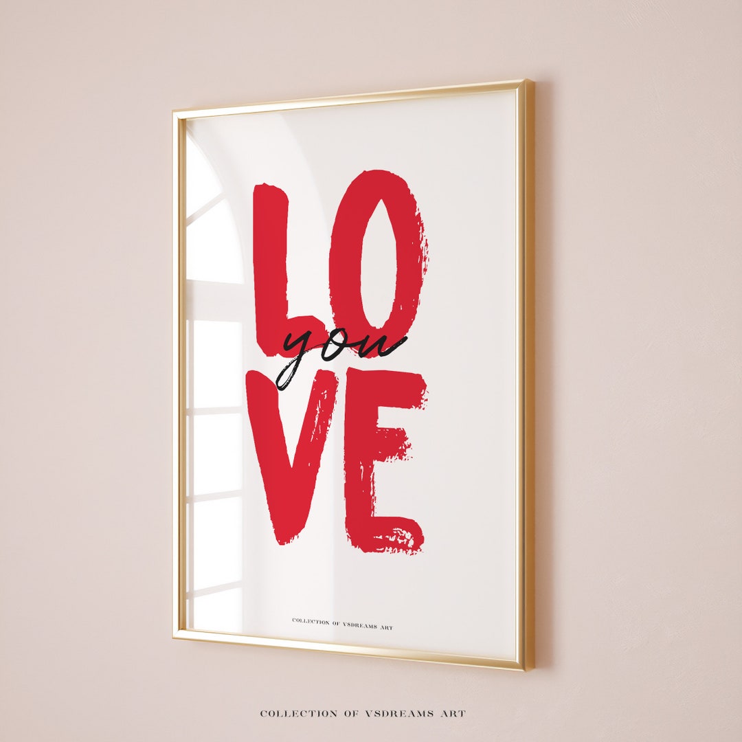 Love You Wall Art, Love Print, Love Wall Art Decor, Gift for Lover, Red ...