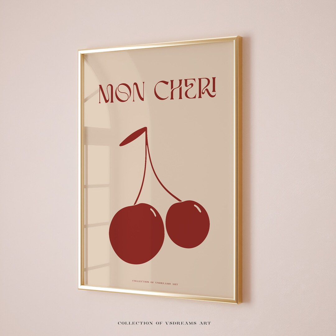 Mon Cheri Print, Cherry Print, Retro Wall Art, Aesthetic Wall Art ...