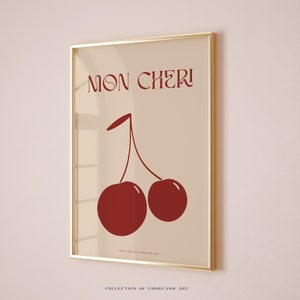 Mon Cheri Print, Cherry Print, Retro Wall Art, Aesthetic Wall Art ...
