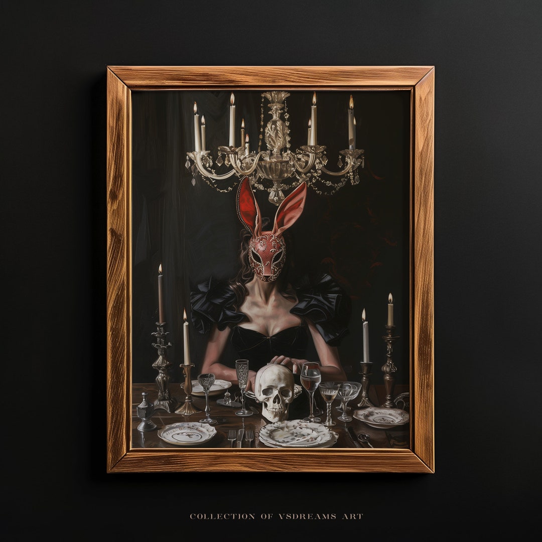 Woman With Rabbit Mask, Gothic Wall Art, Dark Academia Print, Dark Art ...