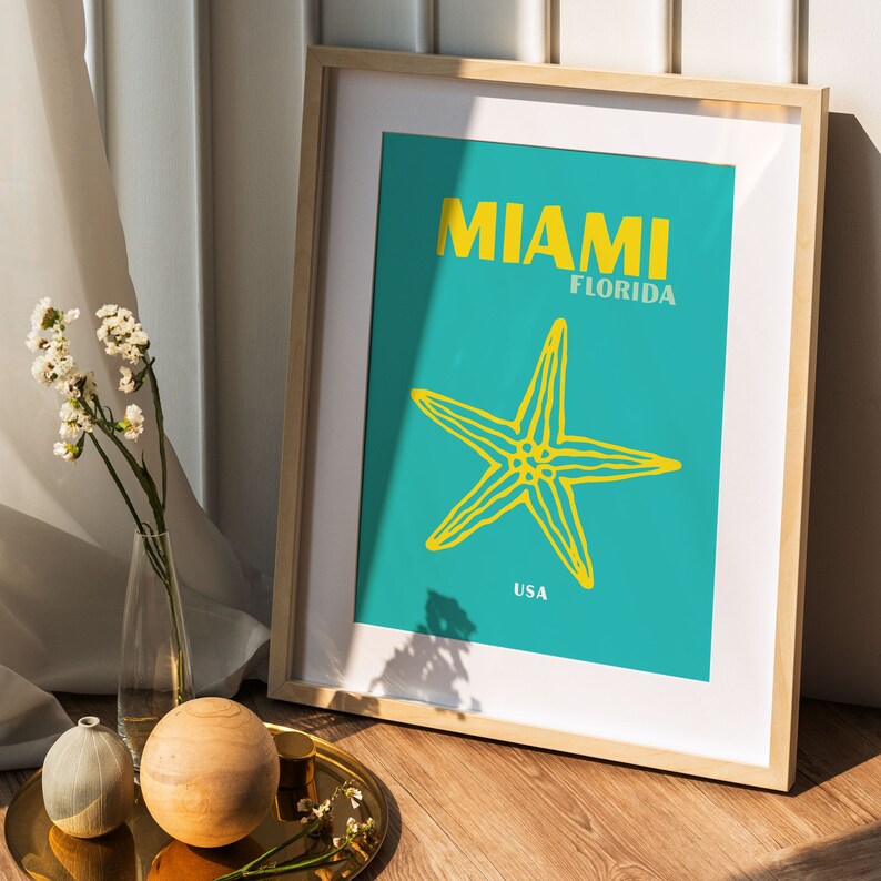 Miami Poster Miami Art Print Retro Travel Poster Preppy - Etsy