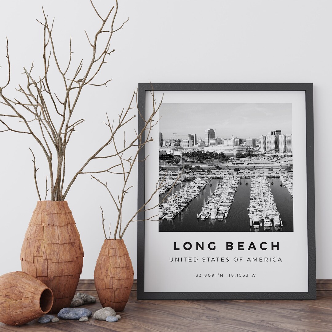 Long Beach Print Black and White Long Beach Poster, USA Print, Long ...